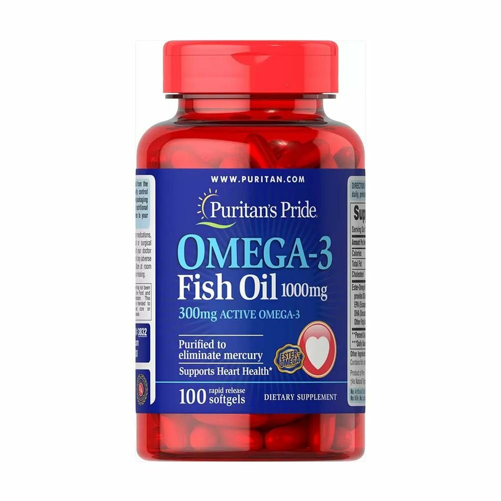Puritans Pride Omega -3 Fish Oil 1000 mg - 100 Softgels, 11,90
